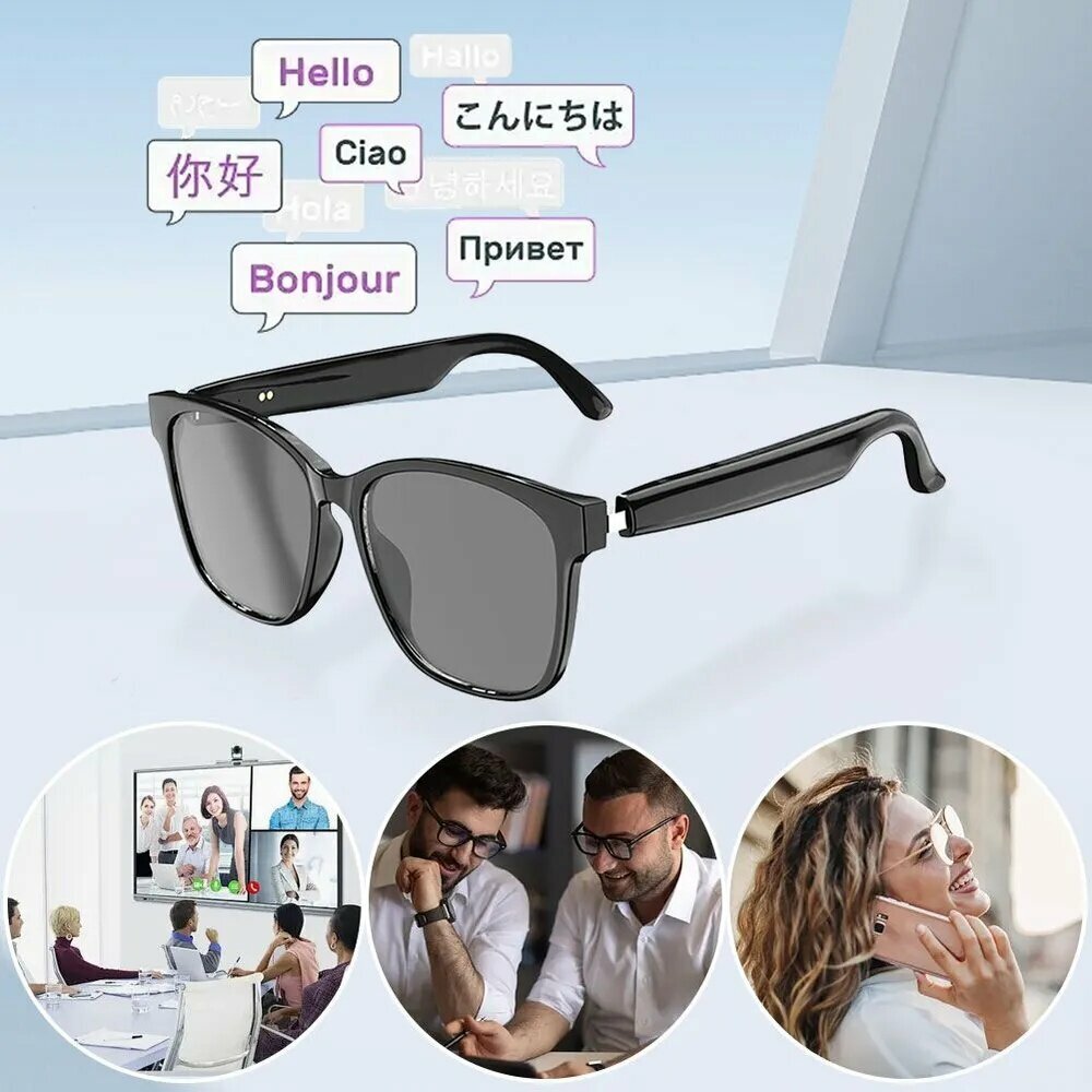 Умные очки Наушники с автоматическим голосовым переводом Bluetooth 5.4 AI Очки-переводчики