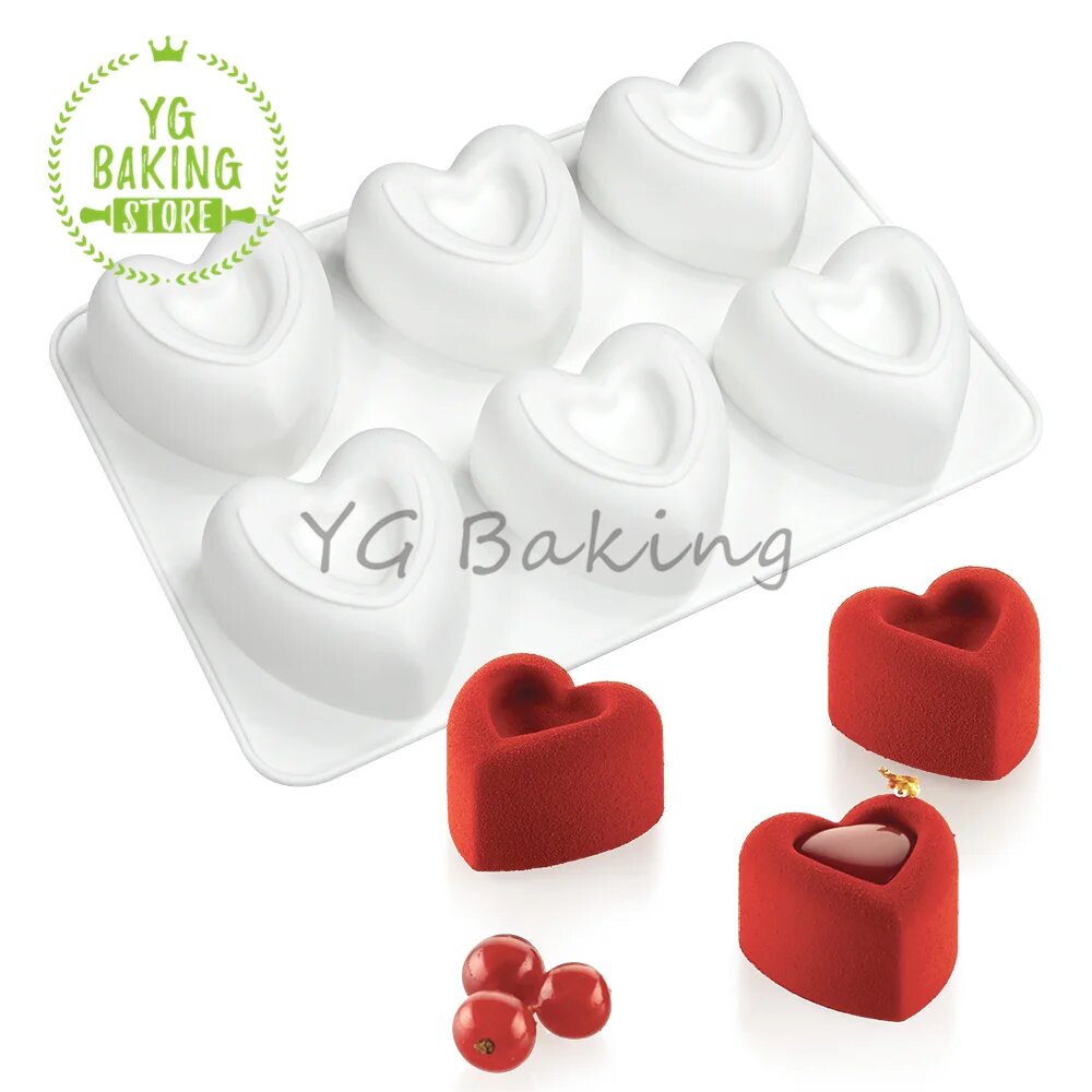 Dorica 6 Hole Love Heart Pudding Silicone Mousse Mold DIY Dessert Chocolate Mould Valentine's Day Cake Decorating Tools Bakeware