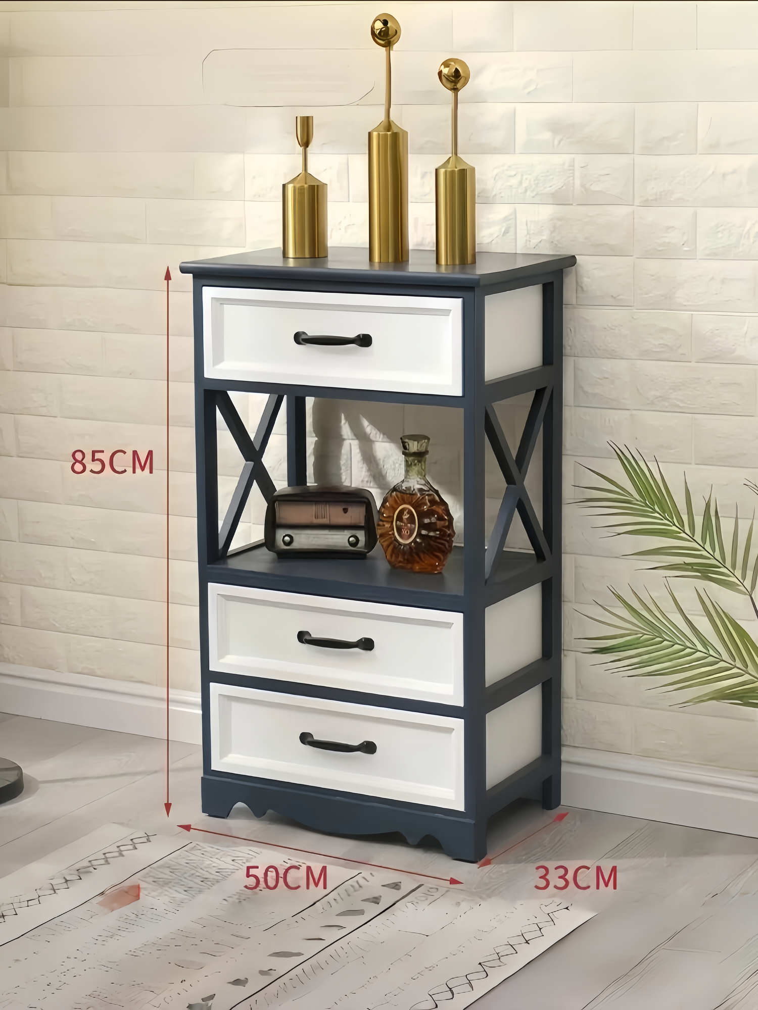 Эксклюзивный серый комод P739 85x50x33 см из ABS пластика и дерева с ящиками