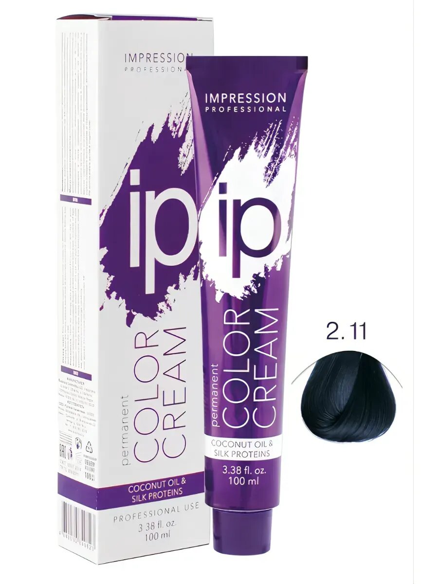 Стойкая крем-краска тон "Черный интенсивно-пепельный 2.11"