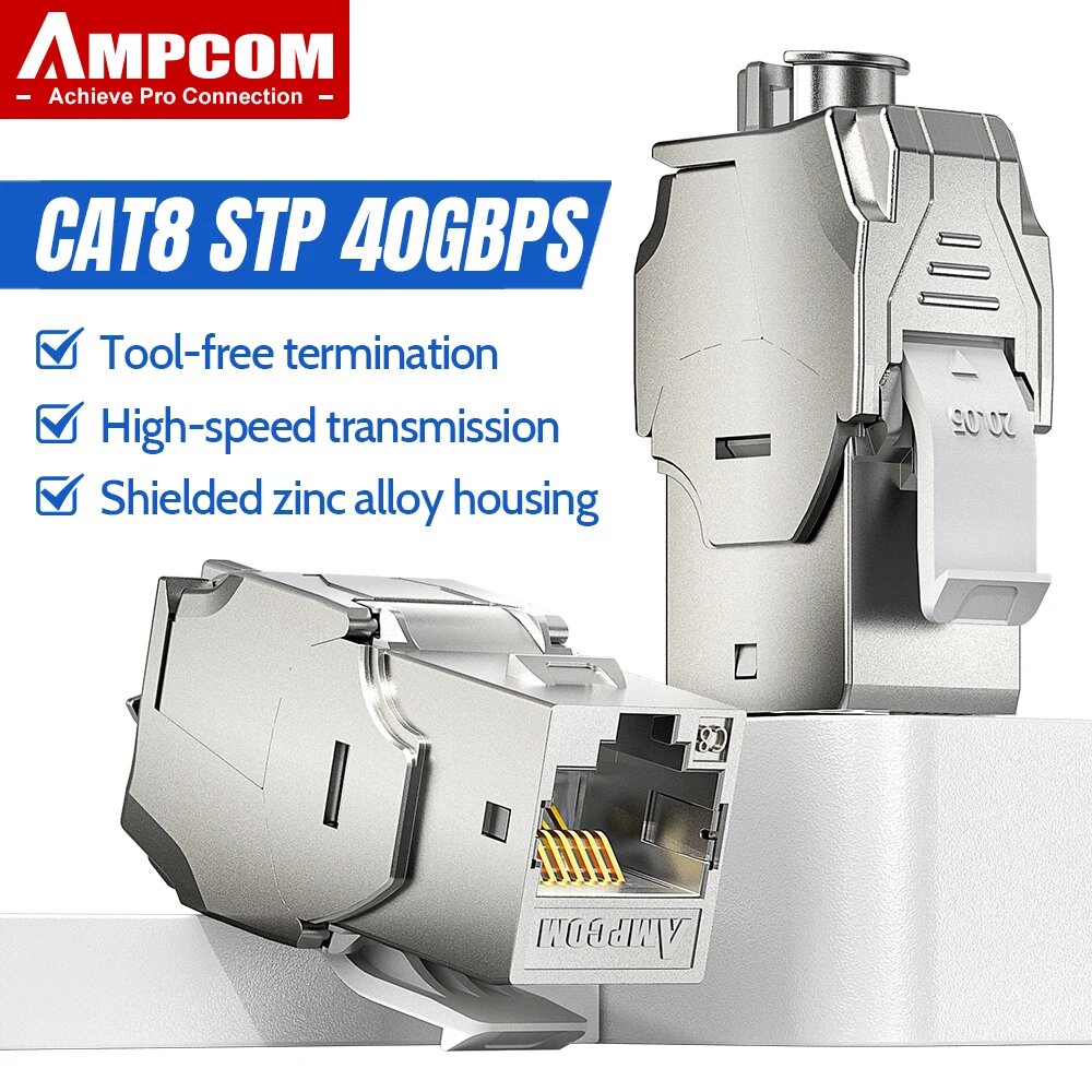 AMPCOM CAT6A RJ45 Keystone Jack, 12pcs — фото 1
