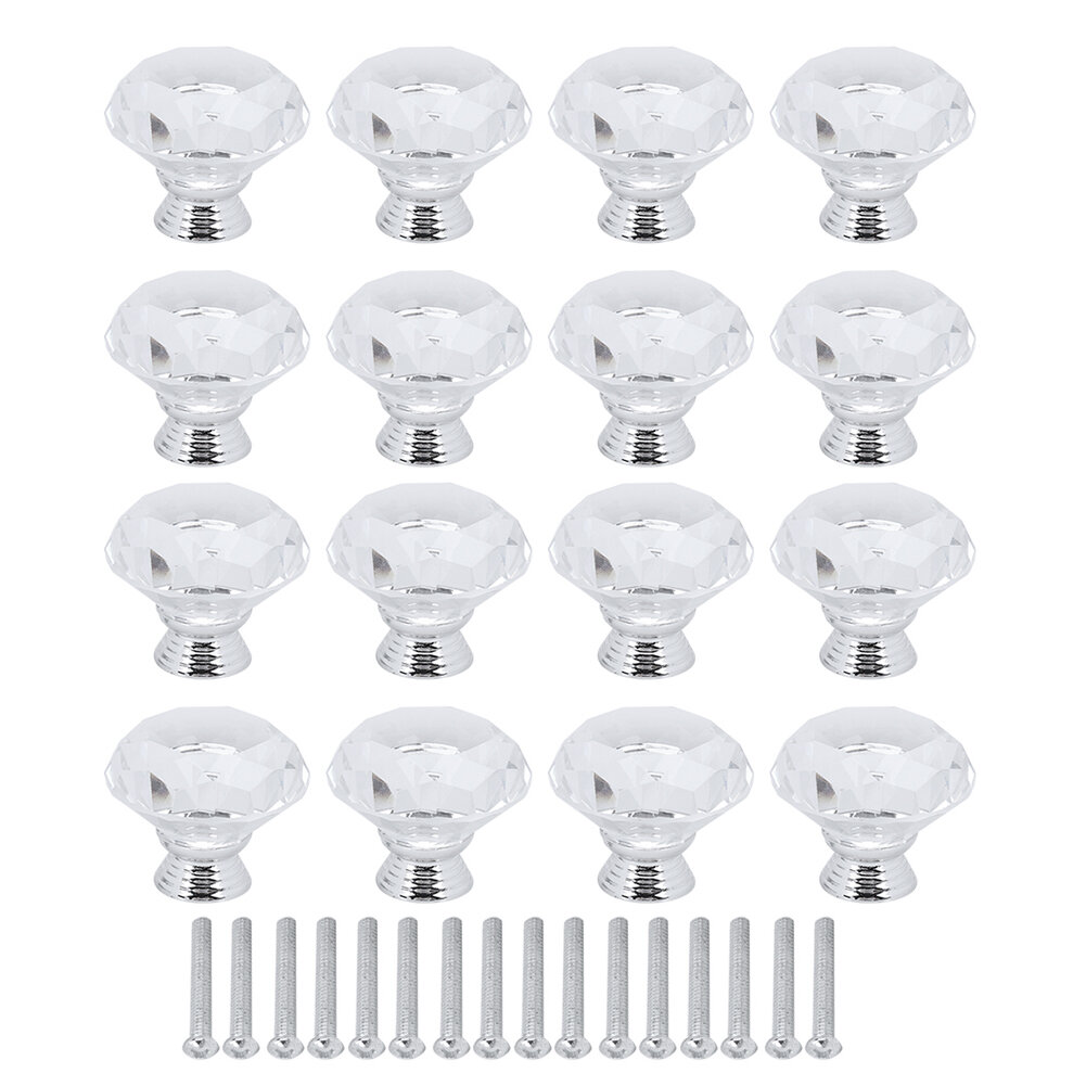 16 шт. хрустальных стеклянных ручек для шкафа, ромбовидной формы, 40 мм, ручка для ящика шкафа