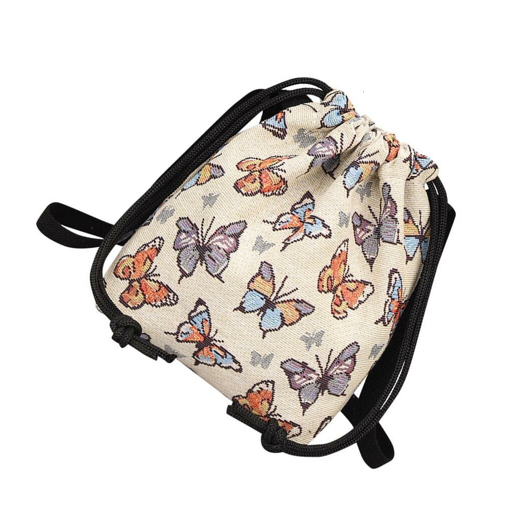 Тканевая сумка на шнурке с завязками, модная сумка-ведро на одно плечо в национальном стиле, жаккардовая холщовая сумка-бабочка-белый