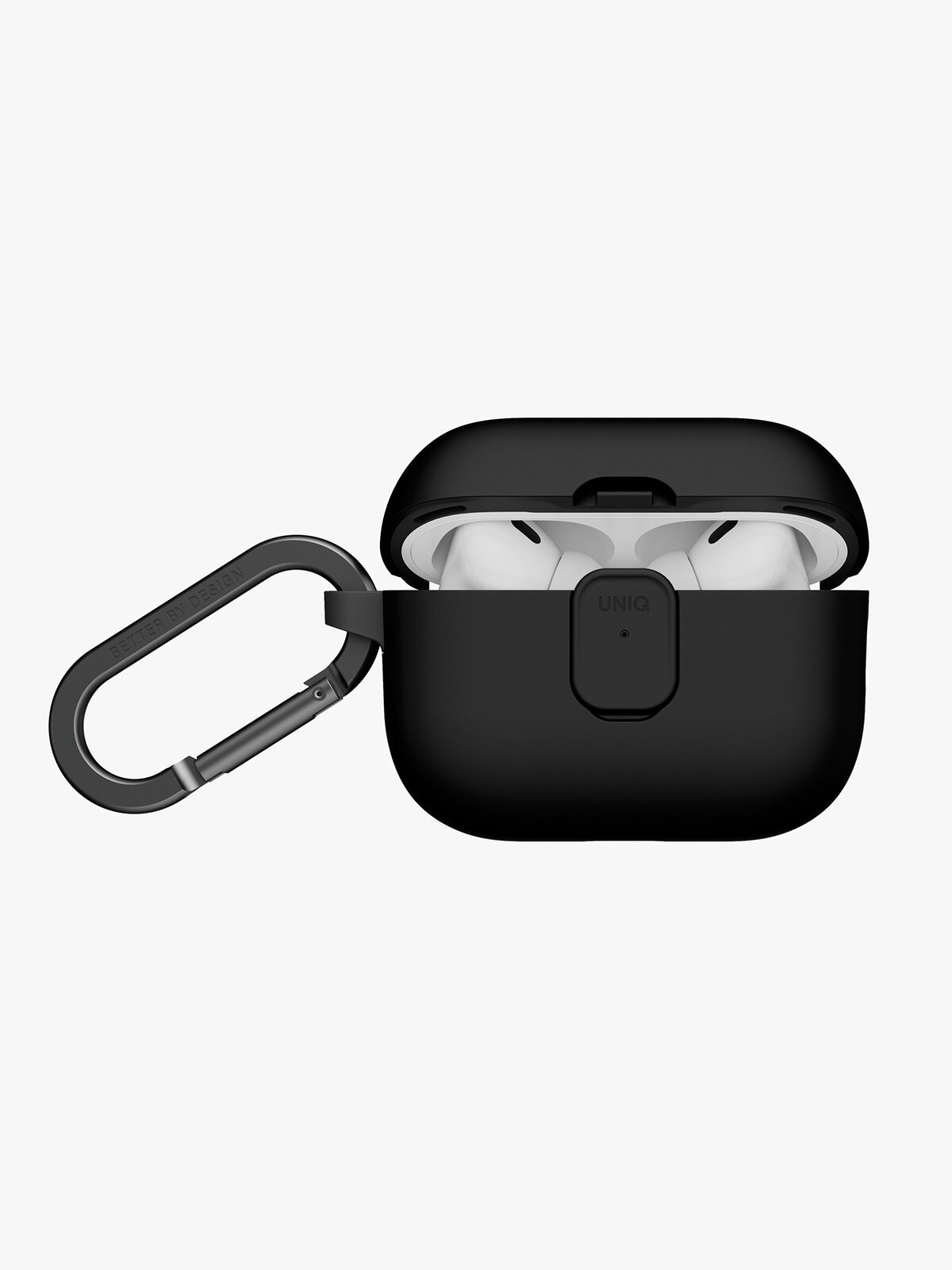 Uniq чехол для Airpods Pro 3, CLYDE с магнитной крышкой на замке, с карабином, Black/Dark Grey