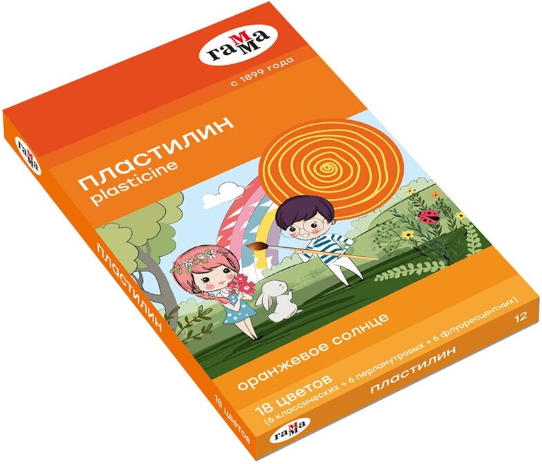3 шт. Пластилин Гамма "Оранжевое солнце", 18 цветов (6 классич, 6 флуор, 6 перл.), 234г, со стеком, картон. упаковка