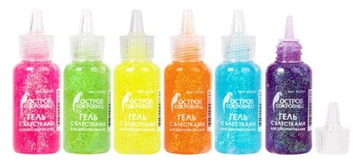 Гель с блестками остров сокровищ, 20 мл, неон, цвета ассорти, в дисплее, 662261