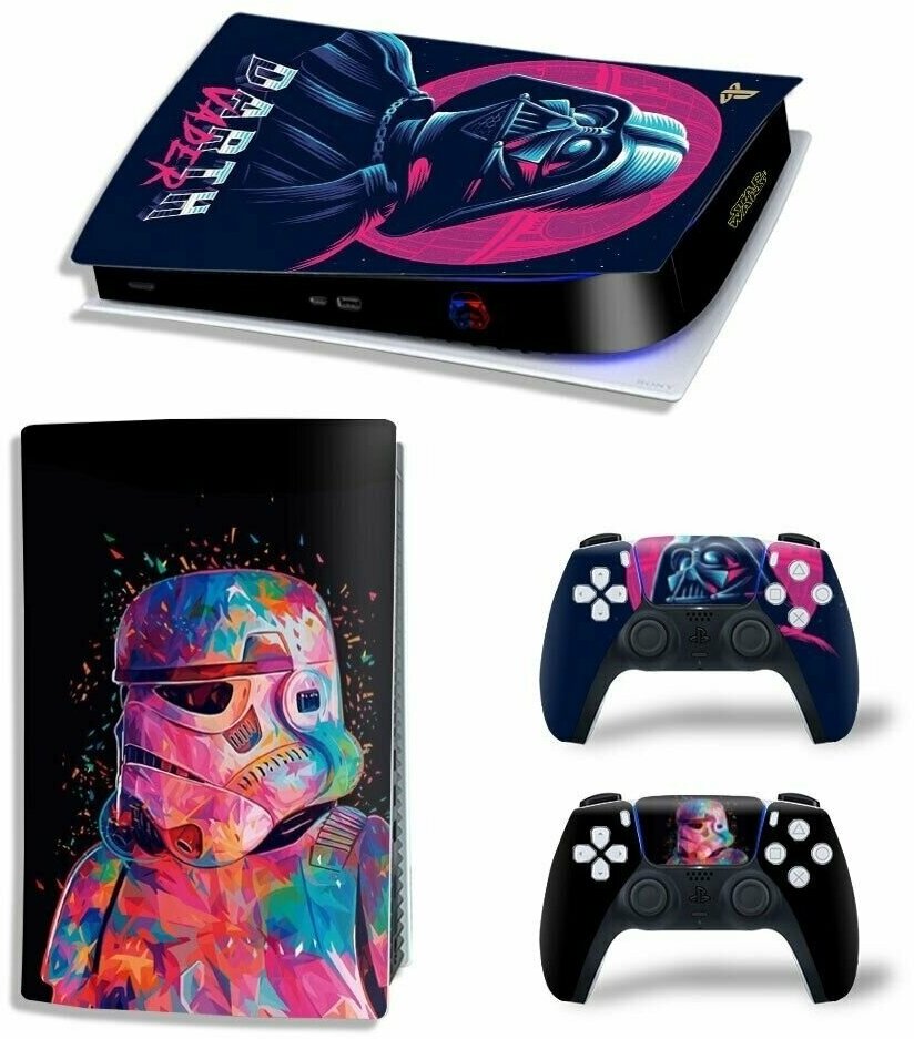 Наклейка виниловая защитная на игровую консоль Sony PlayStation 5 Disc Edition Star Wars полный комплект геймпады