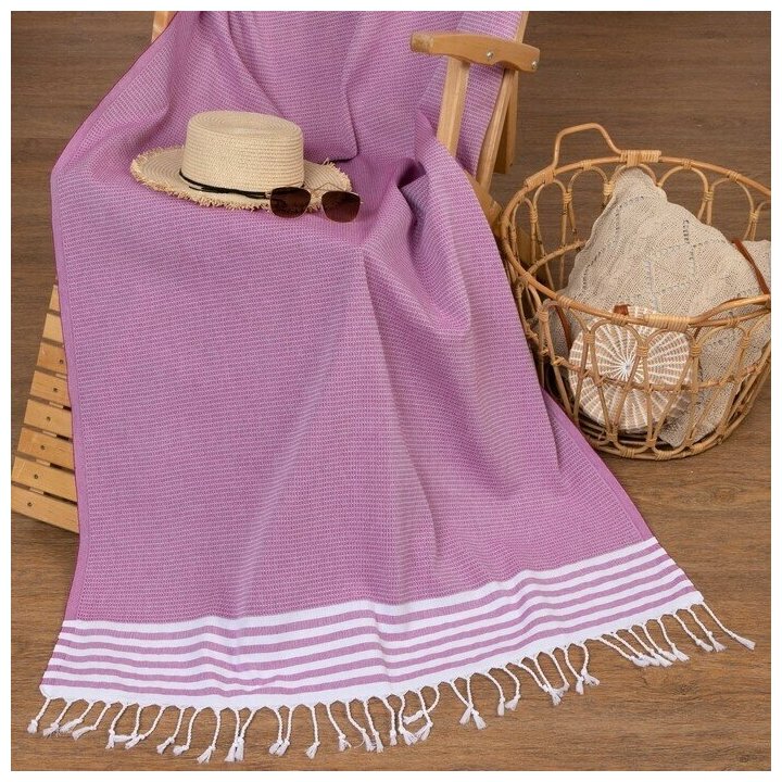 Полотенце-пештемаль LoveLife "Waffle", для пляжа, бани, сауны, 100х180 см, розовое