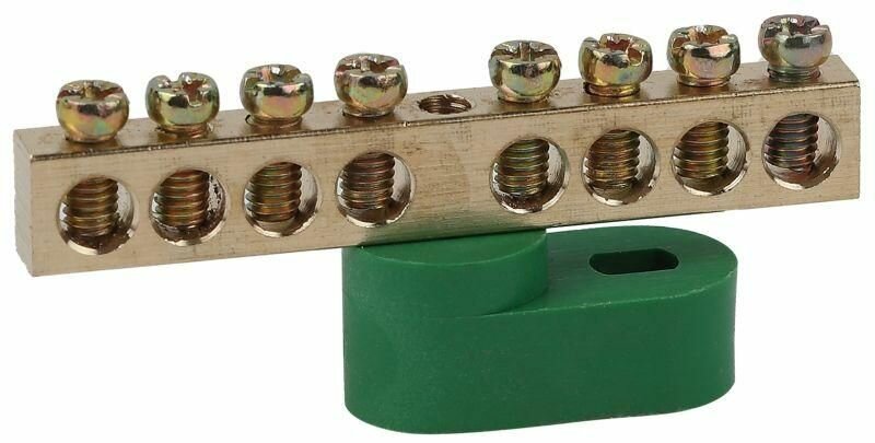 Шина PE «земля» на одном угловом изоляторе ШНИ-6х9-8-У1 зел. NO-222-103-1 ЭРА Б0044152