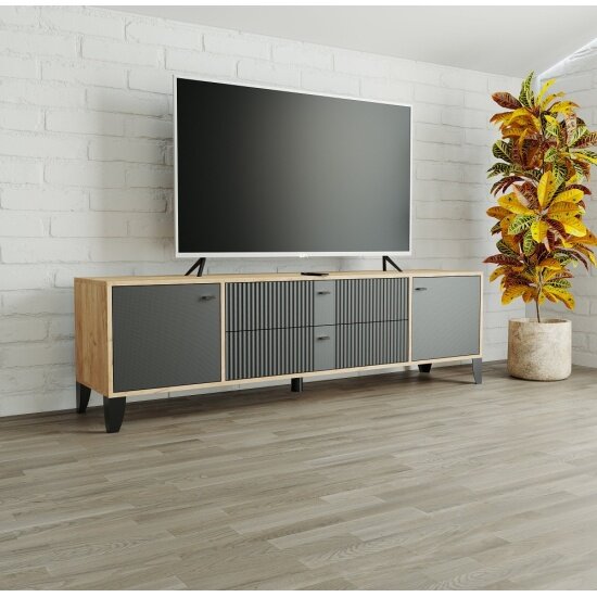 Тумба под ТВ Тэкс Парус-10 дуб крафт золотой/карбон вулкан