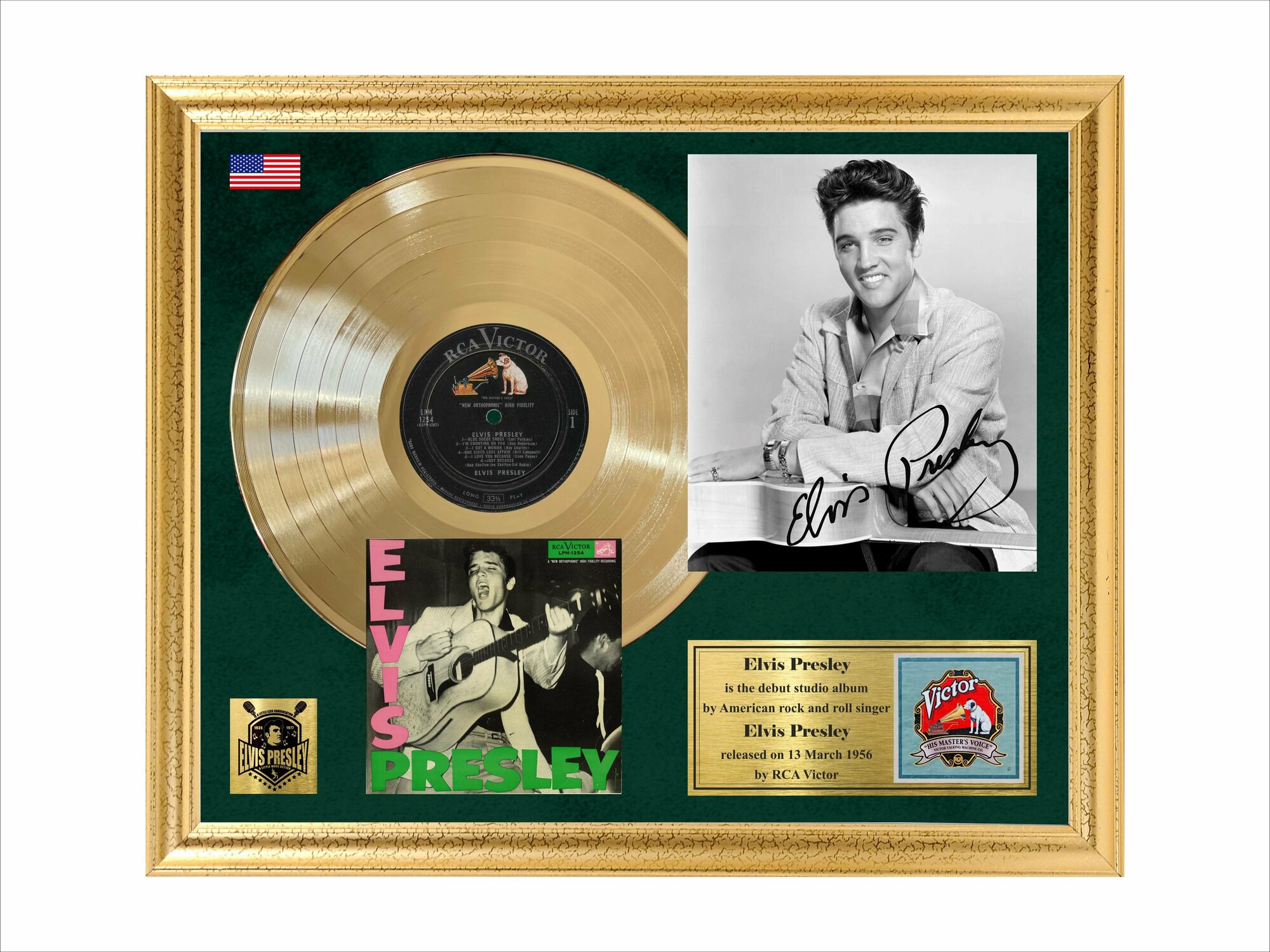 Elvis Presley 1956 золотой винил в рамке с автографом