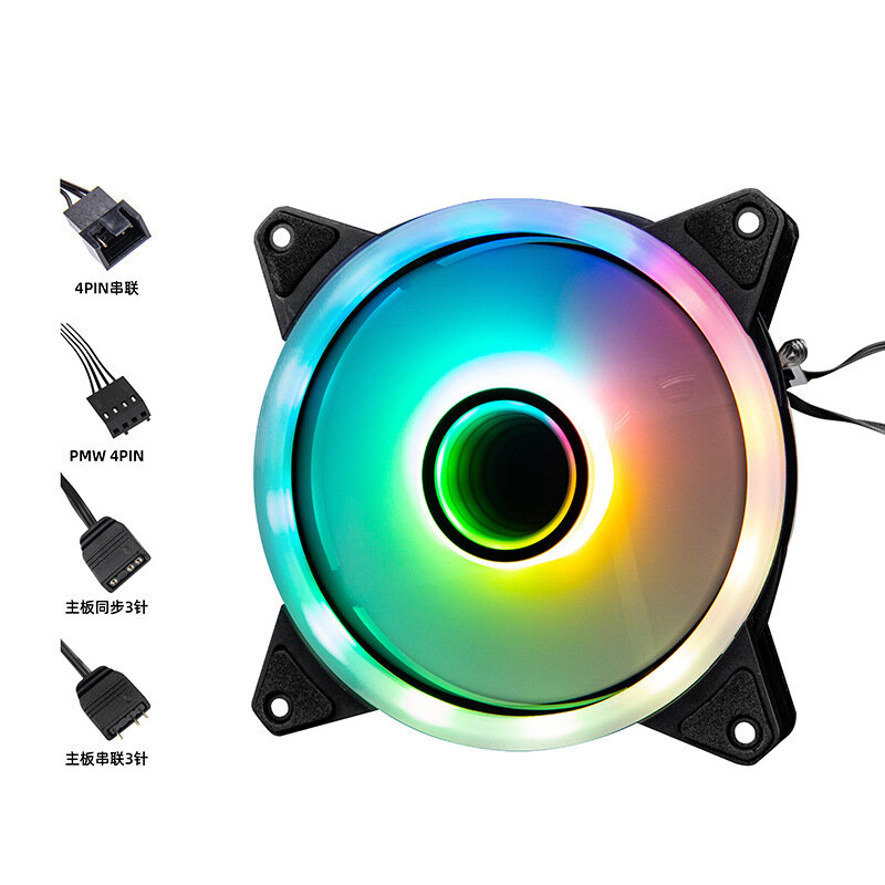 Корпусный вентилятор ARGB с контролем температуры, призматический вентилятор второго поколения, охладитель процессора для компьютера, двойное кольцо, алмазный вентилятор 12cm