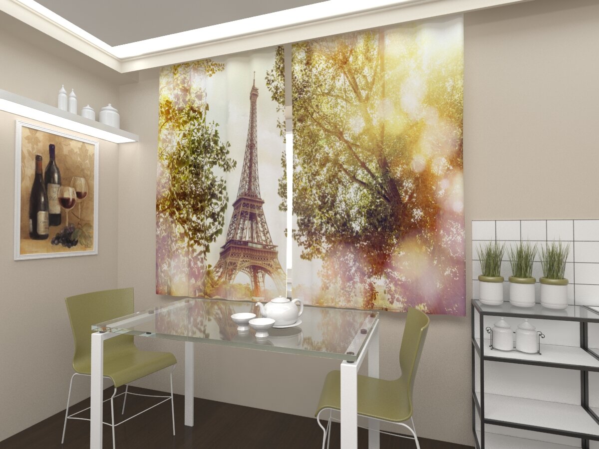 Фотошторы кухонные Арт Паула Солнечные блики Габардин В: 170 см Ш: 2*145 = 290 см