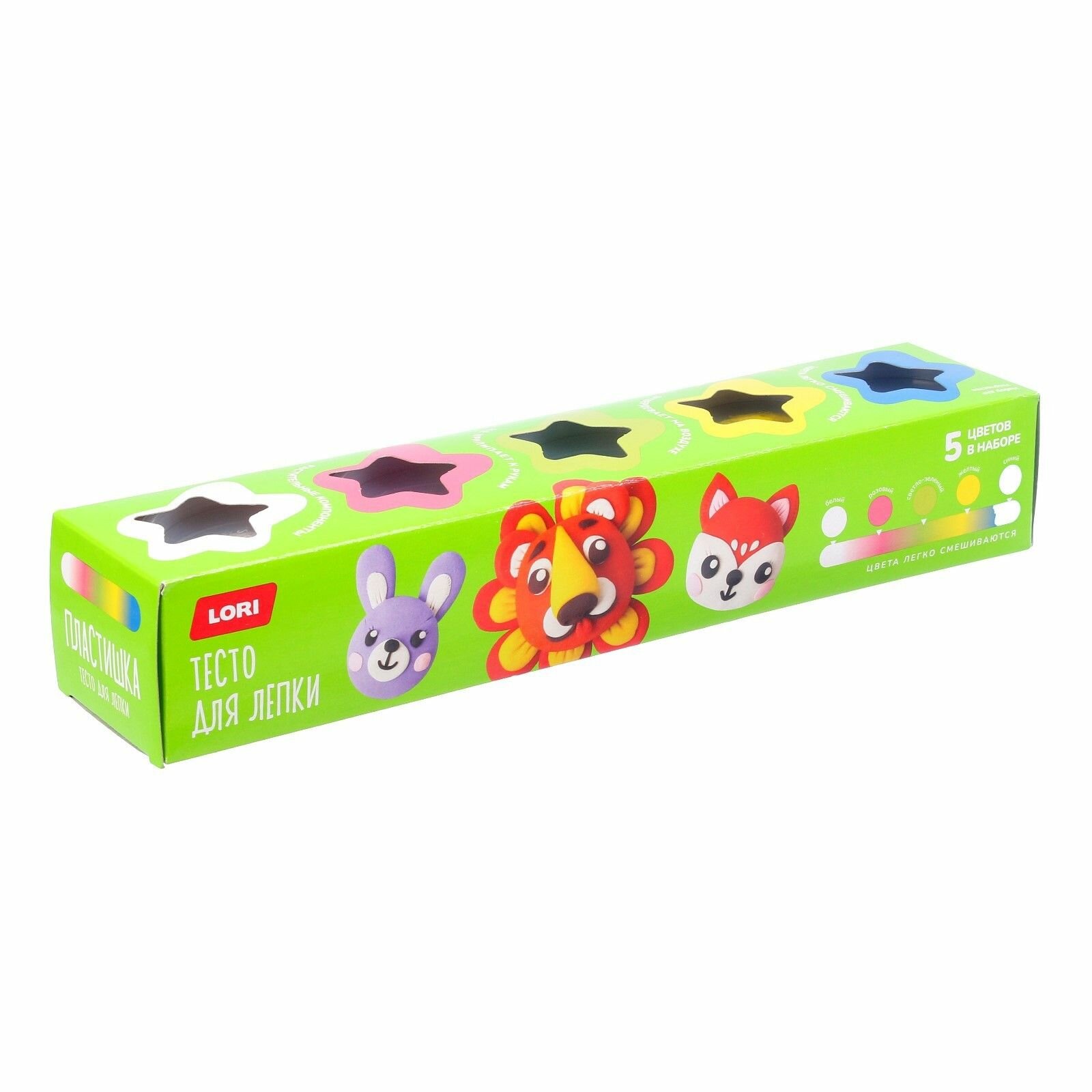 Тесто для лепки "Пластишка № 2", для детского творчества и развития мелкой моторики, 5 цветов по 80 г