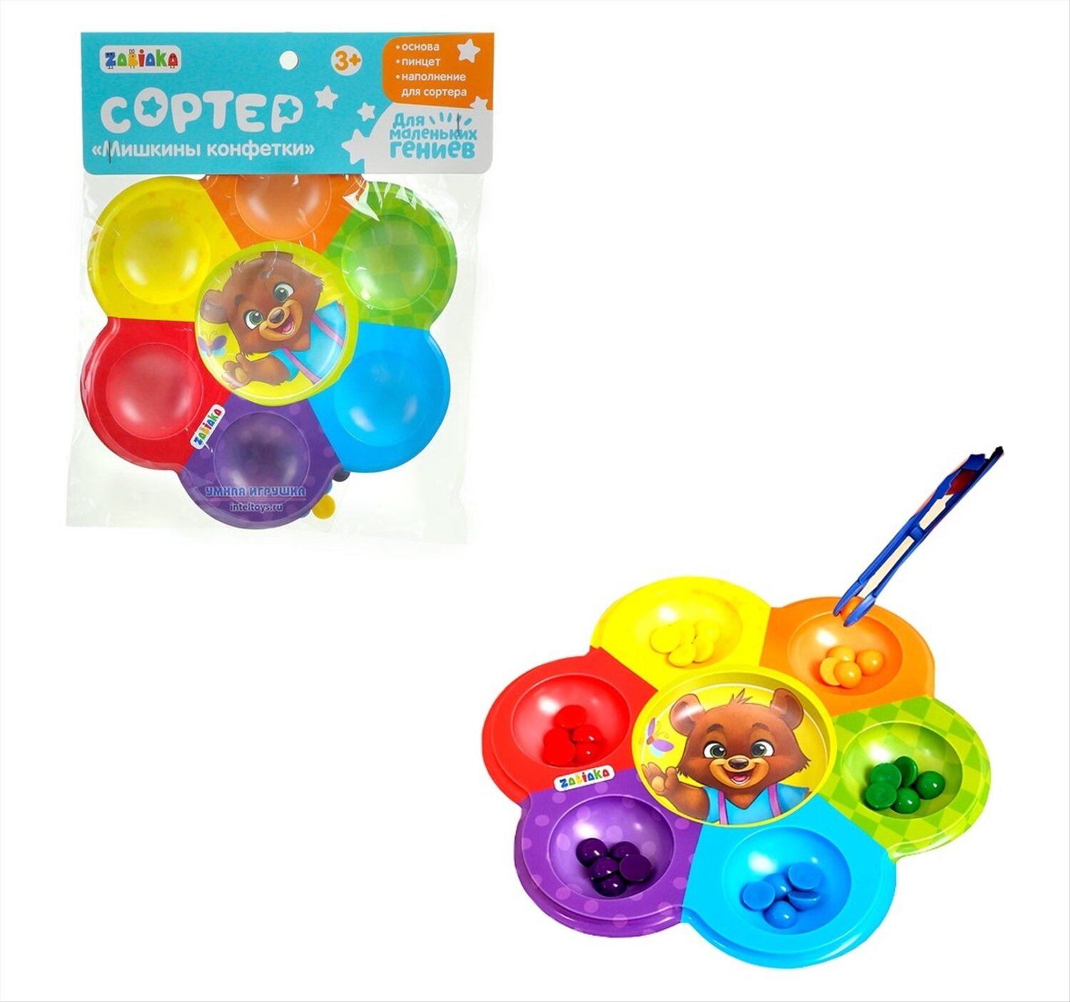 Zabiaka. Сортер на 6 цветов "Мишкины конфетки" с пинцетом арт.4004710