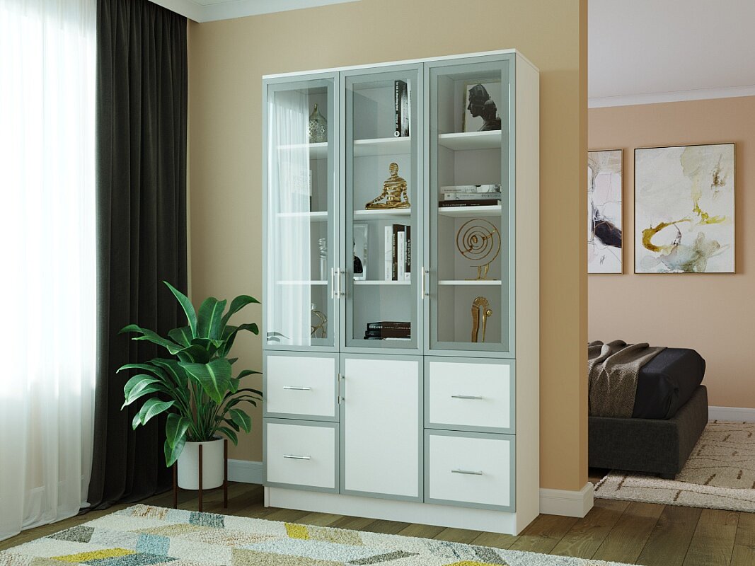 Книжный шкаф МебельЛэнд24 Альма - 19 Белый 90x30x200