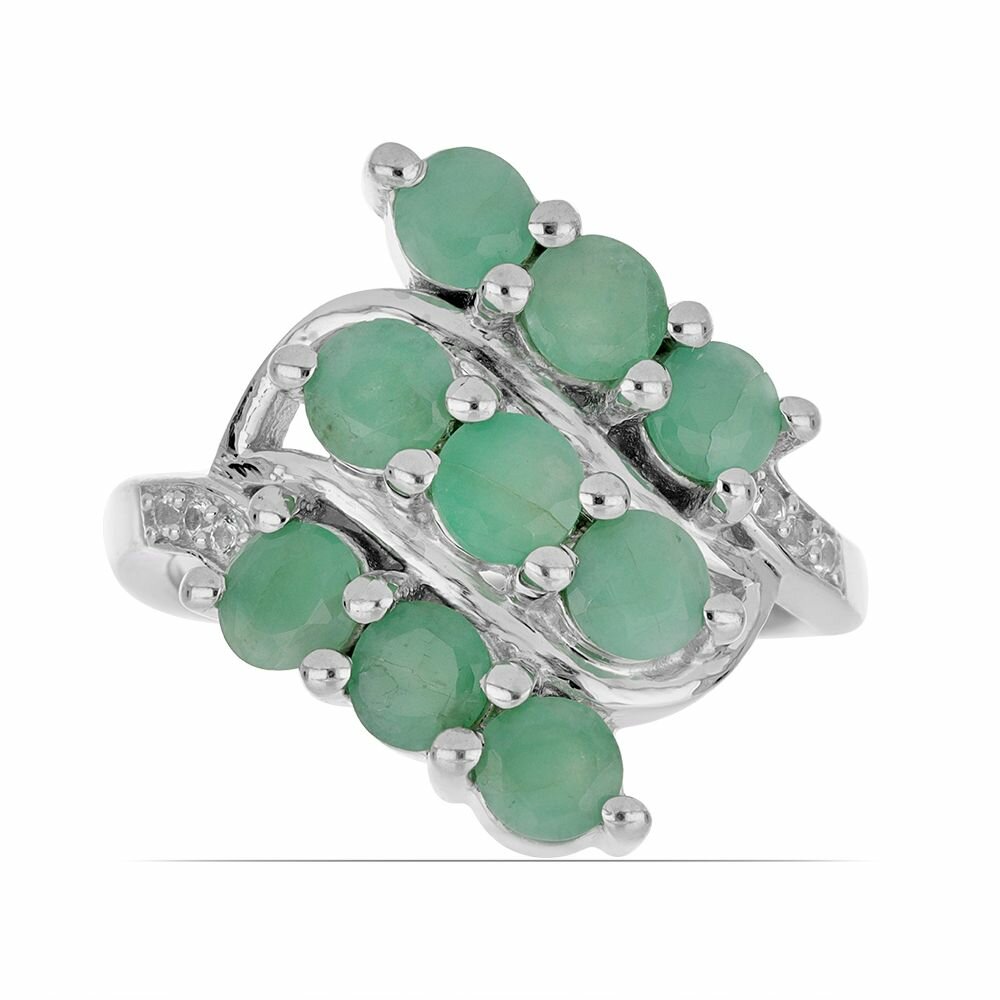 Кольцо, серебро, 925 проба, родирование, изумруд, топаз