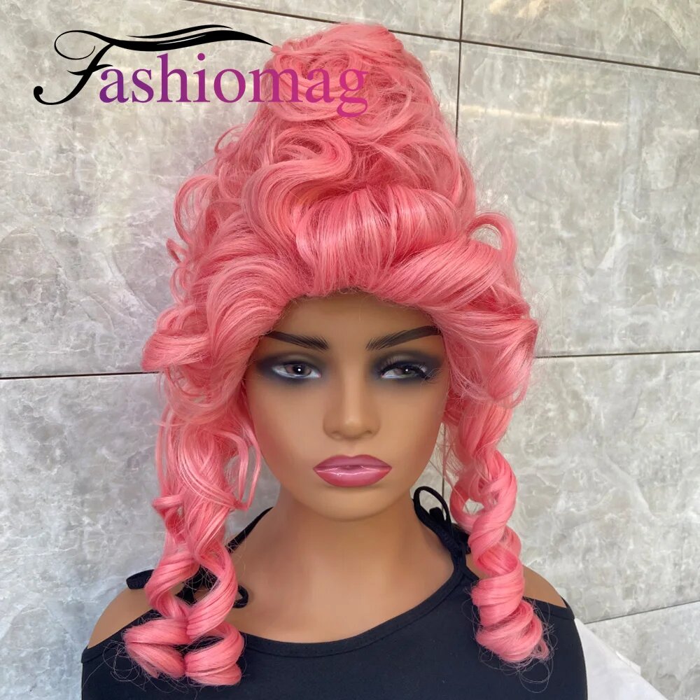 Парики Марии-Антуанетты 18-го века в стиле барокко, женские аксессуары для косплея на Хэллоуин для взрослых, розовые