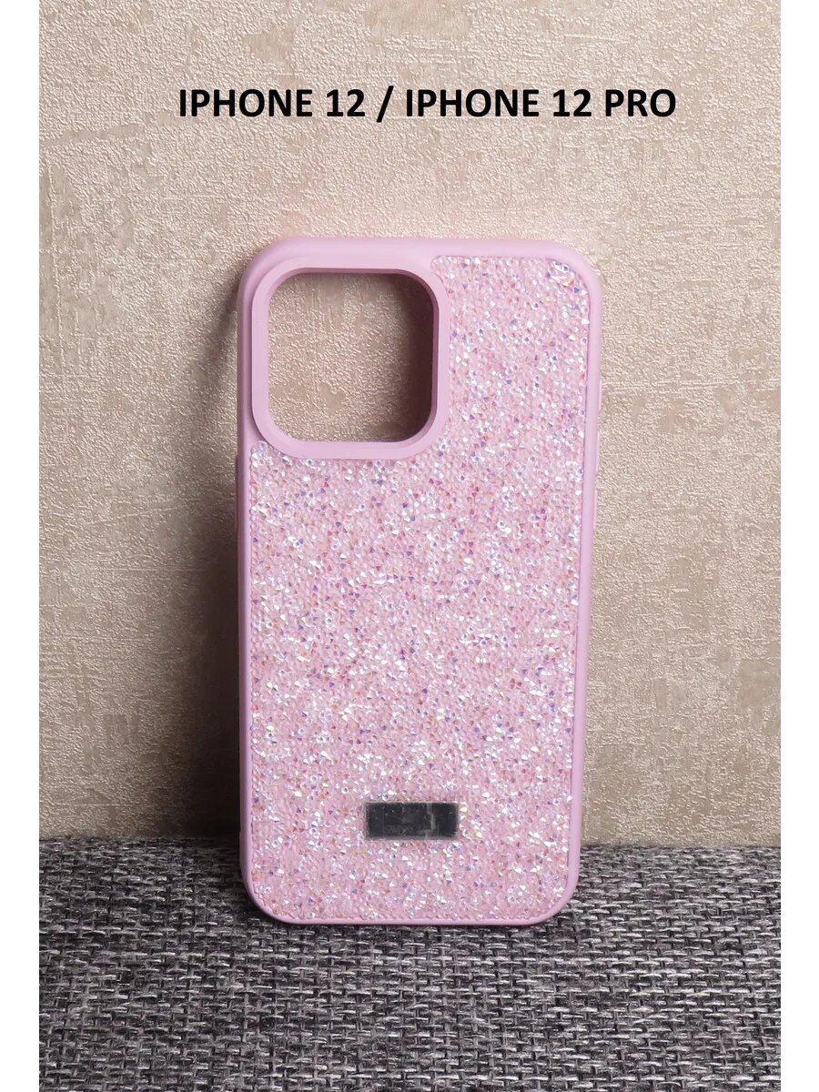 Чехол со стразами, ЭКОLАЙН, для iPhone 12 / iPhone 12 Pro, силиконовый, ударопрочный, цвет розовый
