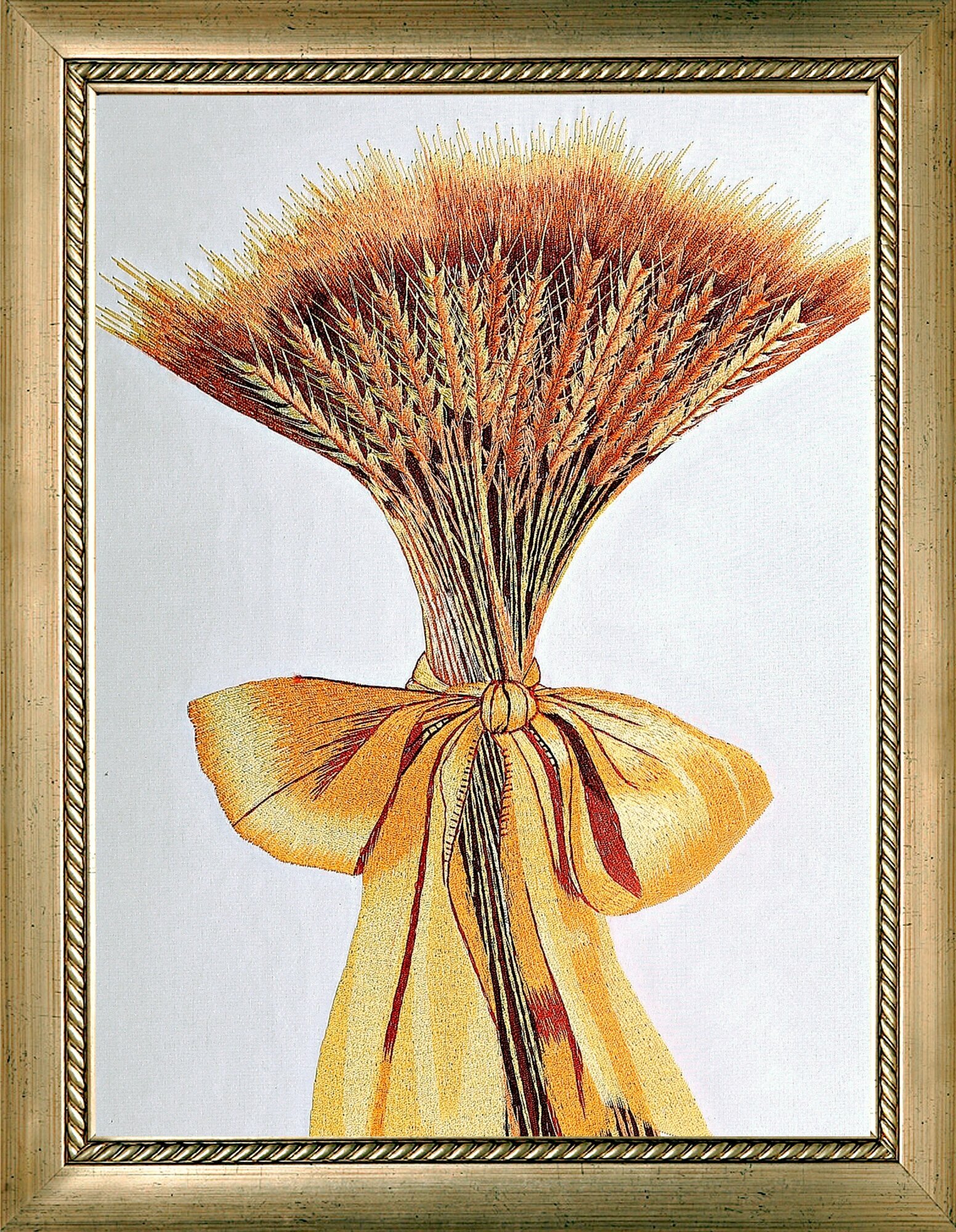 Декоративная настенная картина Живой Шелк Золотой символ богатства, вышивка шелком ручная с 3Dэффектом/см 41х51х3/багет