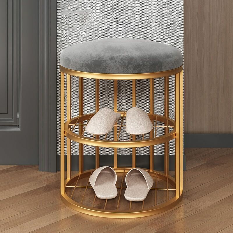 Бытовой низкий табурет круглый, обувница для прихожей,35*35*43cm.