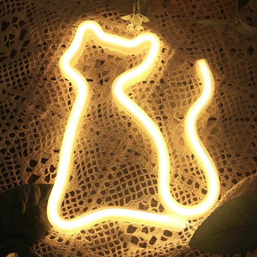 USB/аккумулятор, 2 способа питания, неоновая вывеска, ночник для спальни, светодиодная настенная художественная настольная лампа,1, Желтый кот-XX2