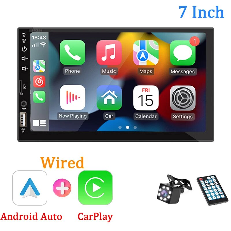Автомагнитола Carplay 1 Din, 7 дюймов, сенсорный экран HD, мультимедийный With 8 LED Camera