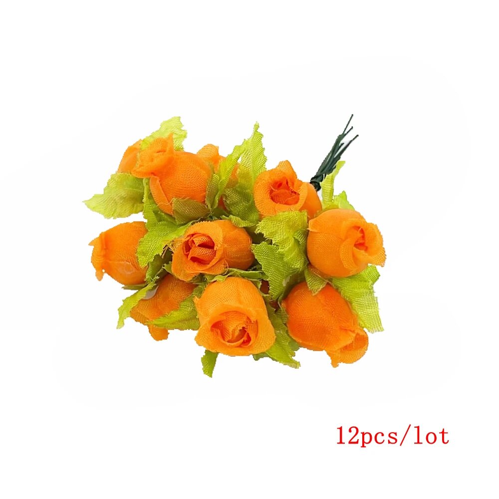 Искусственные апельсиновые розы, 12 шт, оранжевый, Set 21