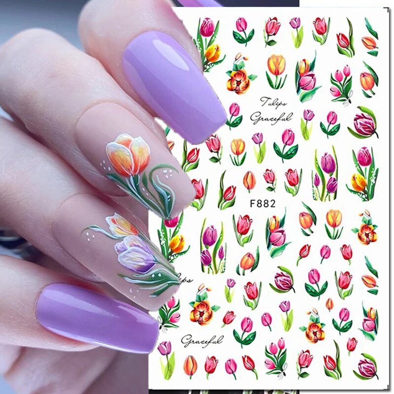 Наклейки на ногти цветочные Tulip Graceful F882