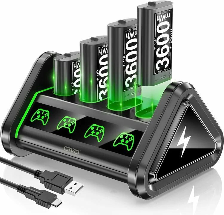 Аккумуляторы 4 штуки 4800mWh и зарядная станция (база) для геймпада Xbox One S/X и Xbox Series S/X