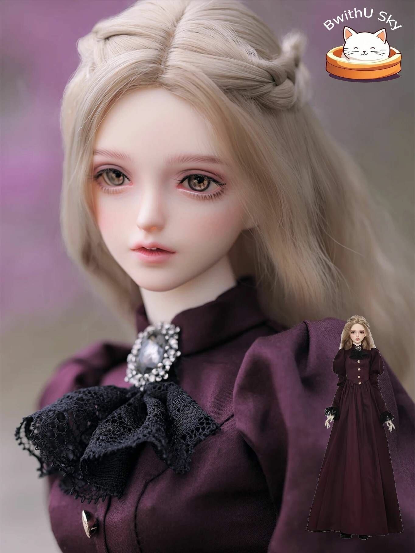 BwithU Elina BJD Куклы 1-3 63cm Красивая, элегантная, старинная аристократия, фиолетовое платье, смола, игрушки.