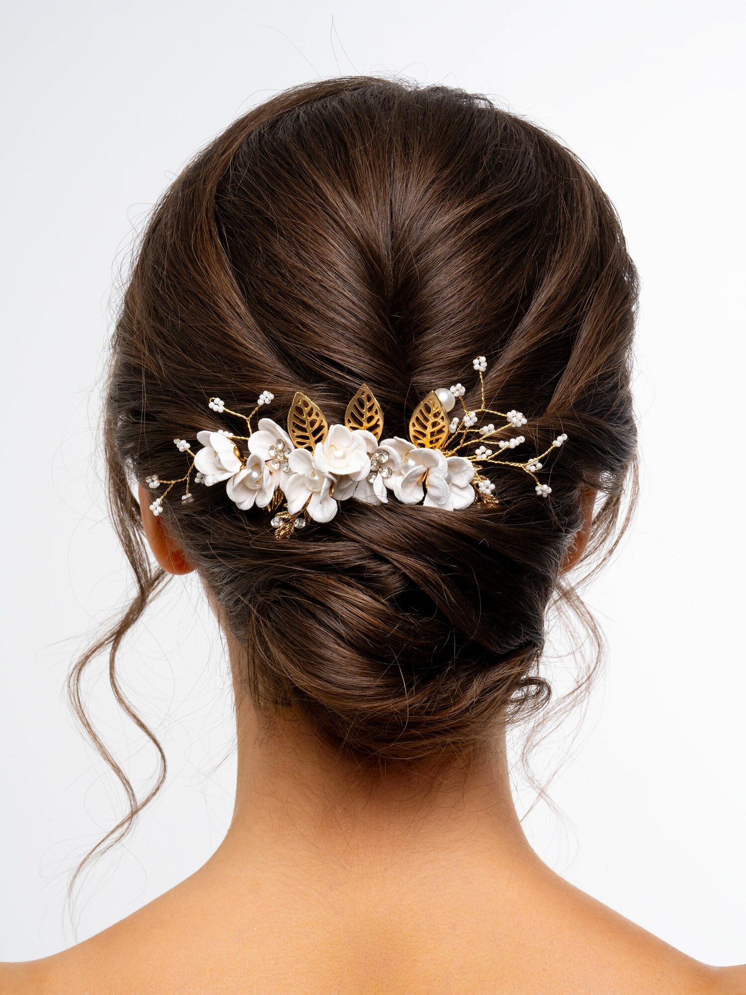 Гребень LUMINA, для волос, белый, бижутерный сплав, пластик, стразы, 19 г