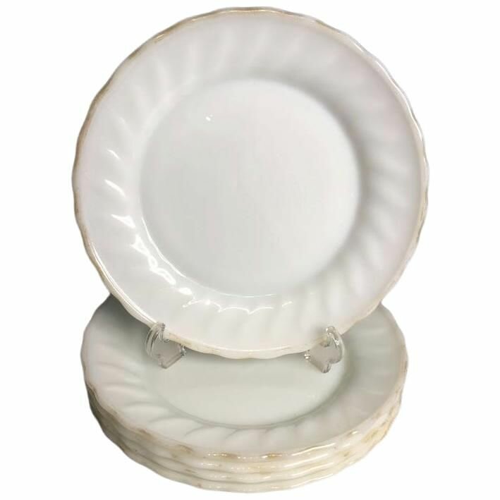 Набор тарелок винтажный, 5шт, плоские, СССР "молочный", 18см, молочное стекло