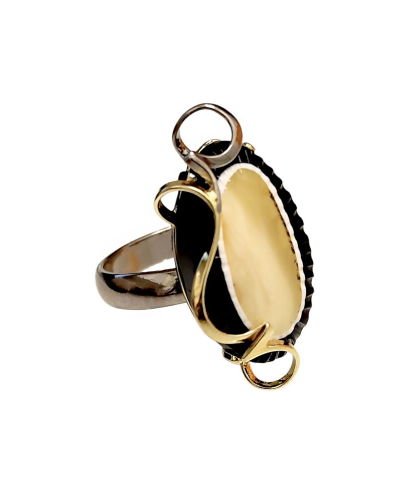 Перстень, серебро, 925 проба, золочение, родирование, янтарь, эпоксидная смола