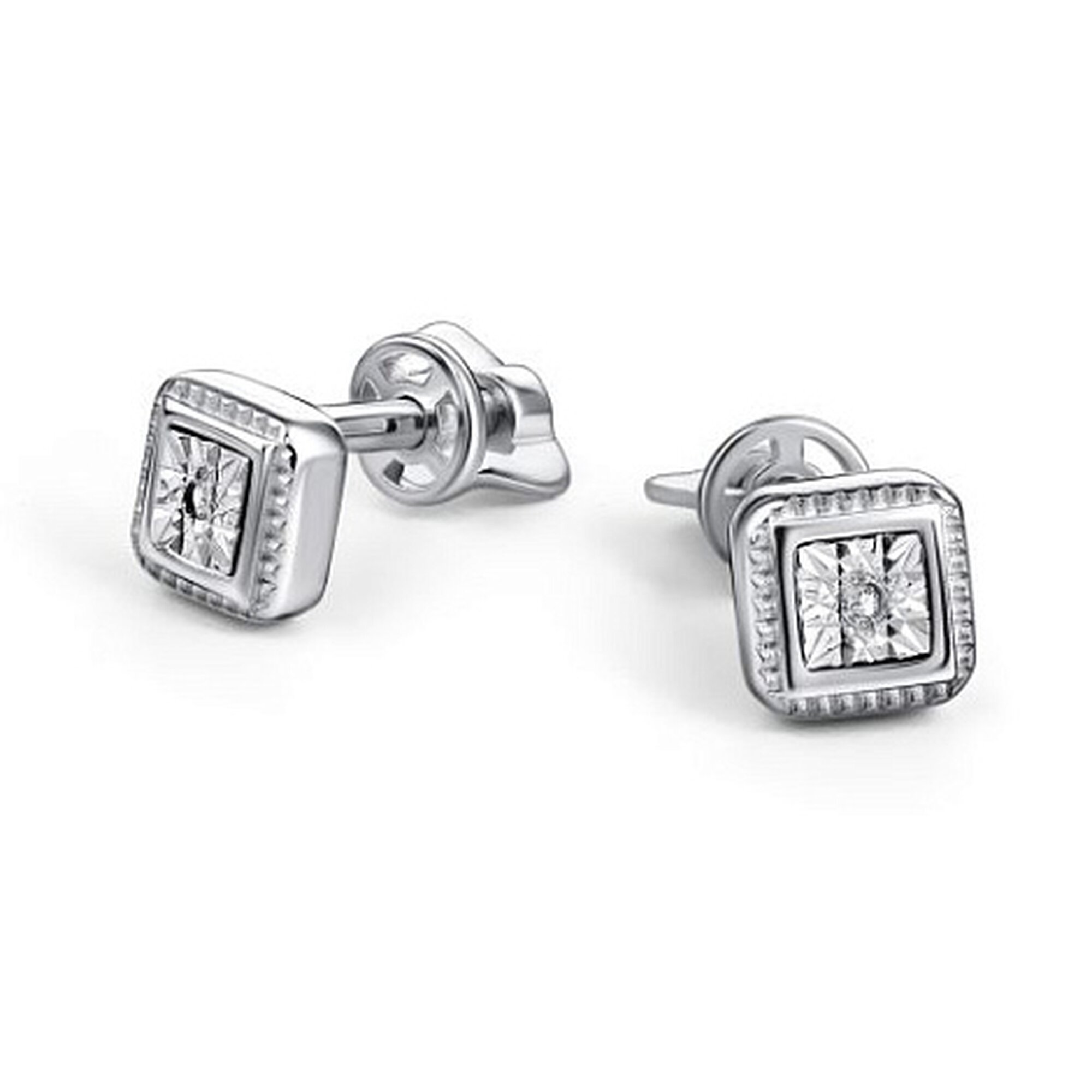 Серьги пусеты, серебро, 925 проба, родирование, бриллиант
