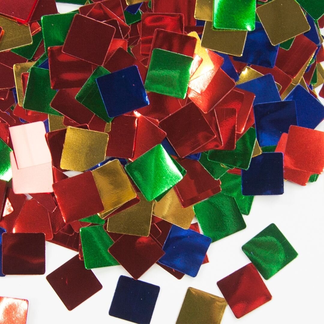 Конфетти фольга Квадрат, Супер микс, Металлик, 1 см, 50 г.
