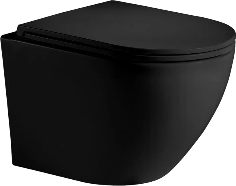Унитаз подвесной Weltwasser WW Merzbach 043 MT-BL с микролифтом, безободковый, без бачка, антивсплеск, фаянсовый, черный, матовый, овальный, сиденье для унитаза в комплекте