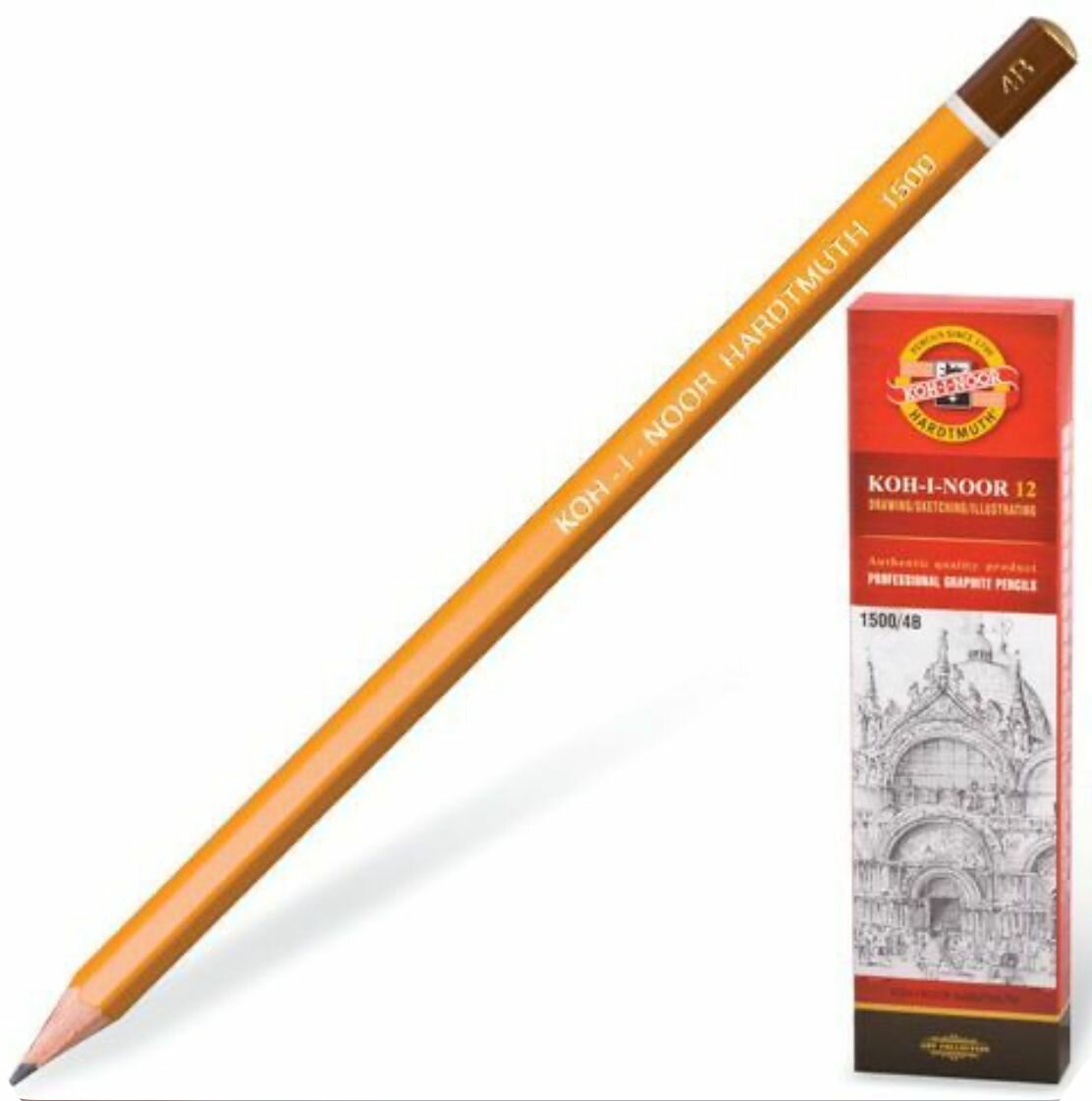 Карандаш чернографитный KOH-I-NOOR 1500 4В шестигранный с заточкой, 2 шт.