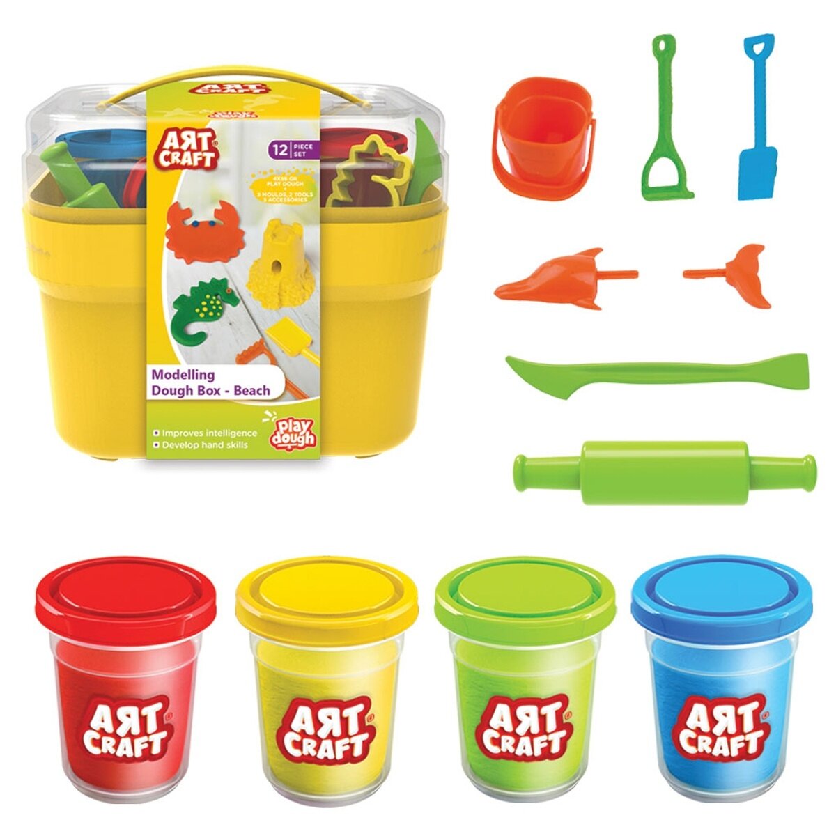 Набор для лепки AЯT CRAFT Пляж, тесто 4х56 г, 3 формочки, 4 инструмента (03494)