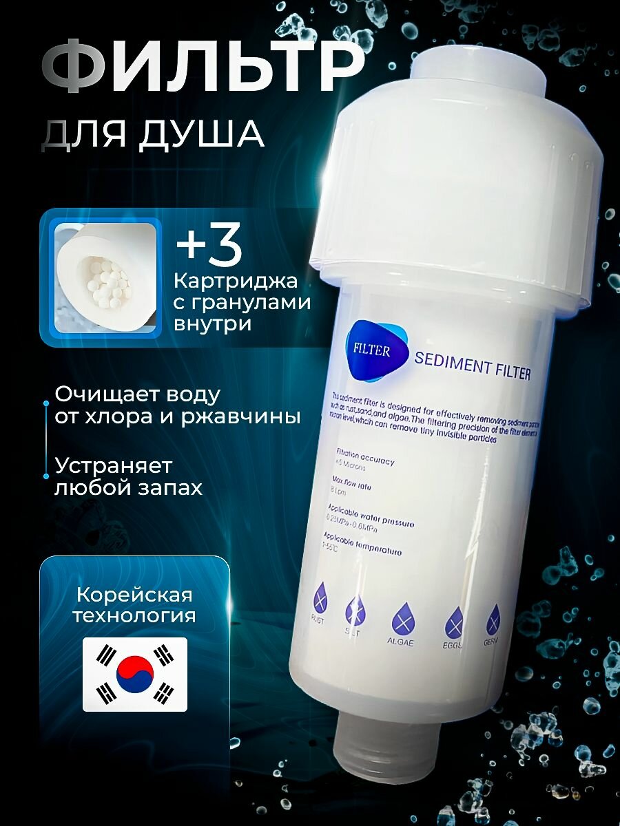 Фильтр для душа от хлора и ржавчины / 3 картриджа