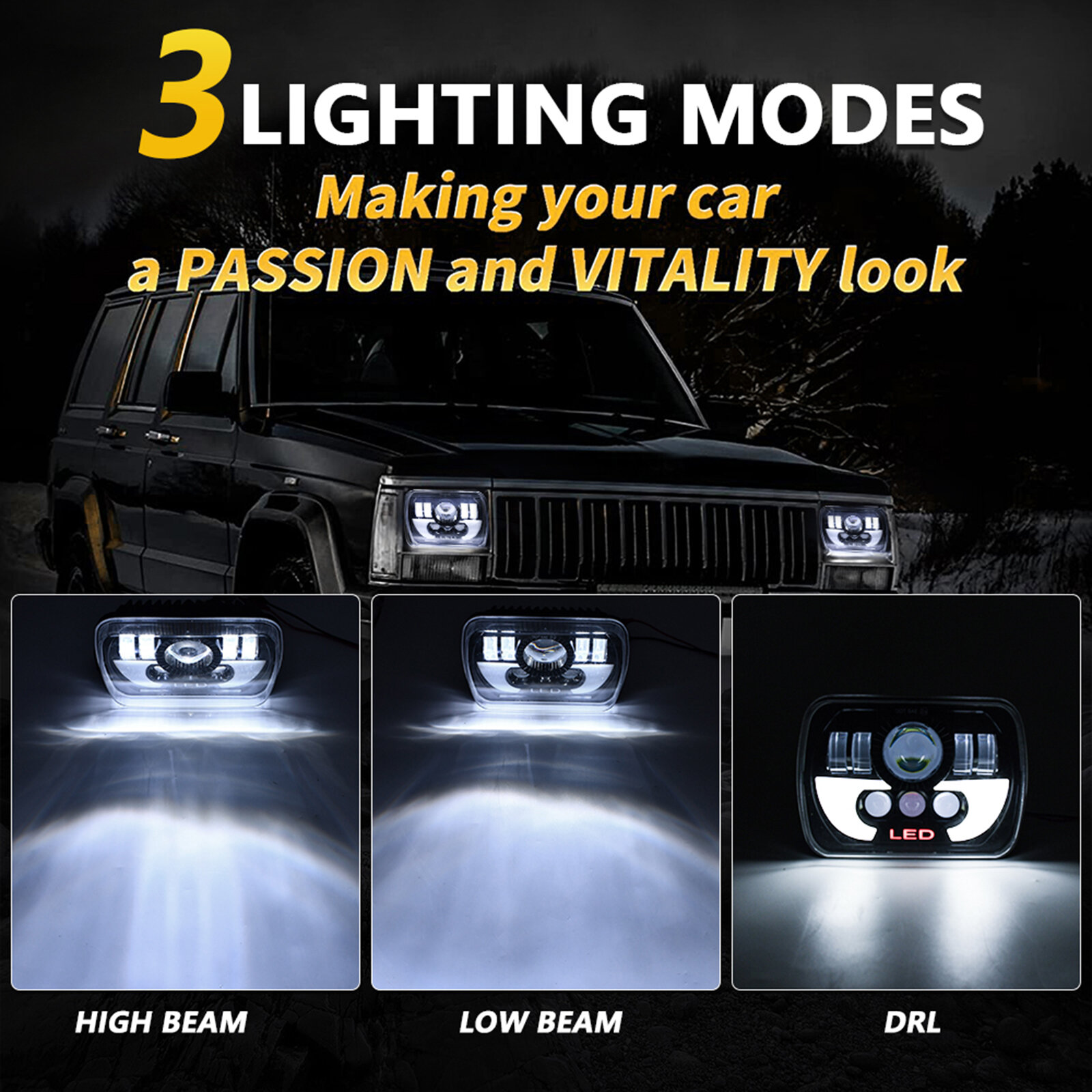 1 шт. 7-дюймовая светодиодная фара 7x6 или 5x7 дюймов с дальним/ближним светом и DRL 180 Вт IP67 водонепроницаемая замена для Jeep Wrangler YJ Cherokee XJ Comanche MJ Chevrolet GMC и других