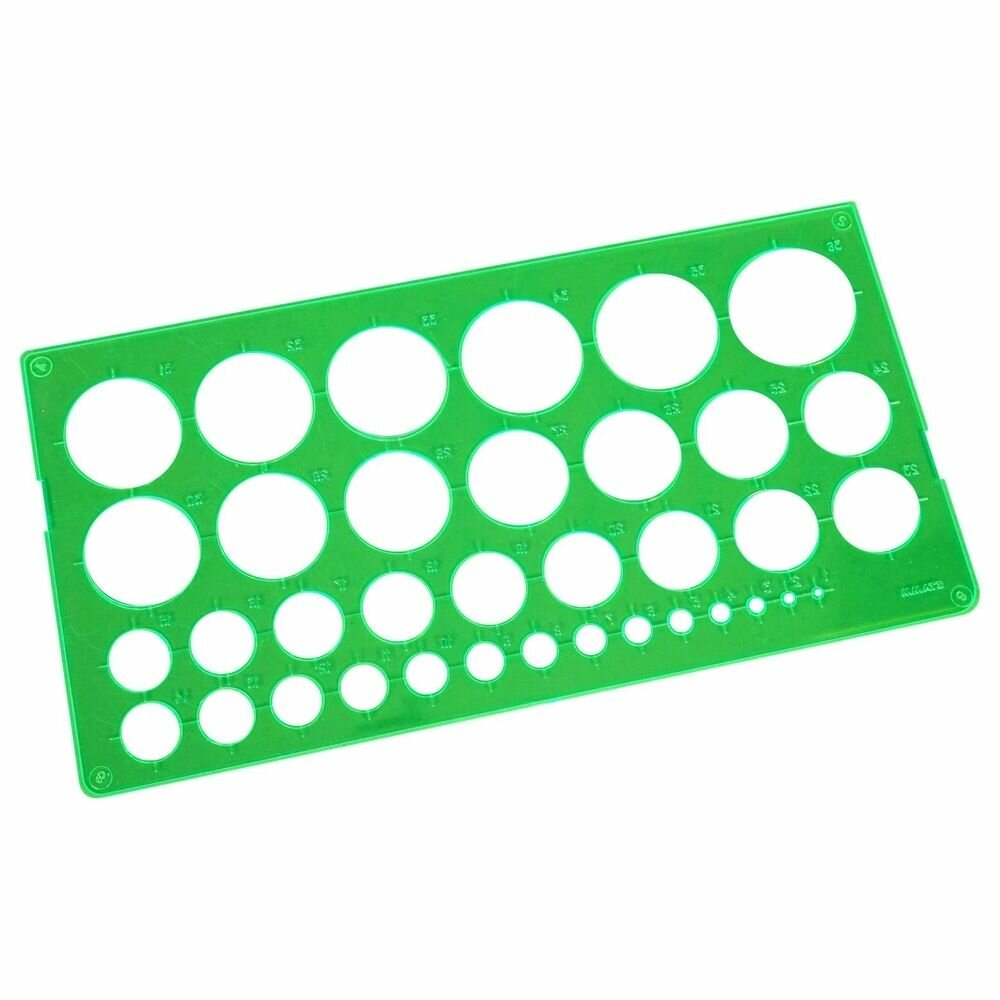 Трафарет СТАММ окружностей, 36 элементов диаметром от 1 до 36 мм, зеленого цвета (ТТ21)