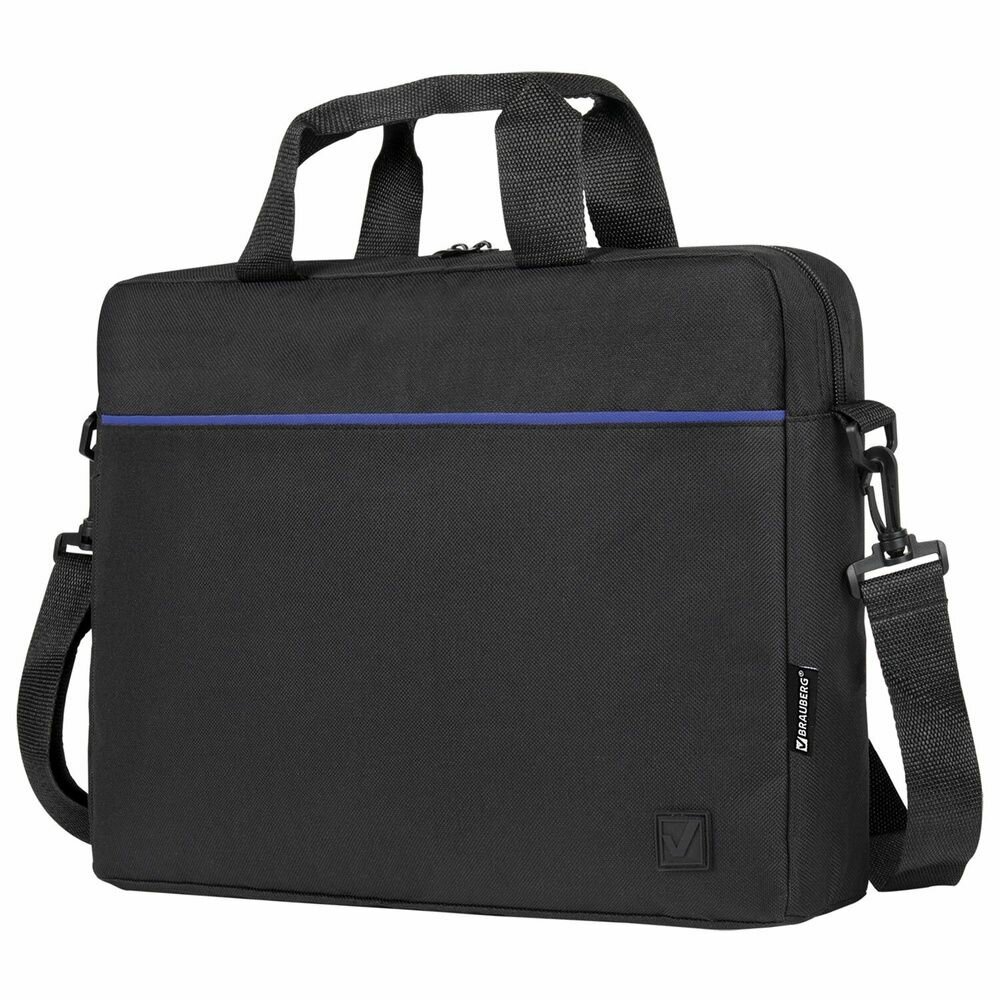 Сумка-портфель Brauberg PRACTICAL с отделением для ноутбука 15,6", Blue line, черная, 29х40х7 см (272603)
