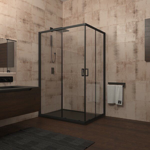 Душевой угол Veconi Rovigo RV-14, 1000x800x1950, черный, стекло прозрачное