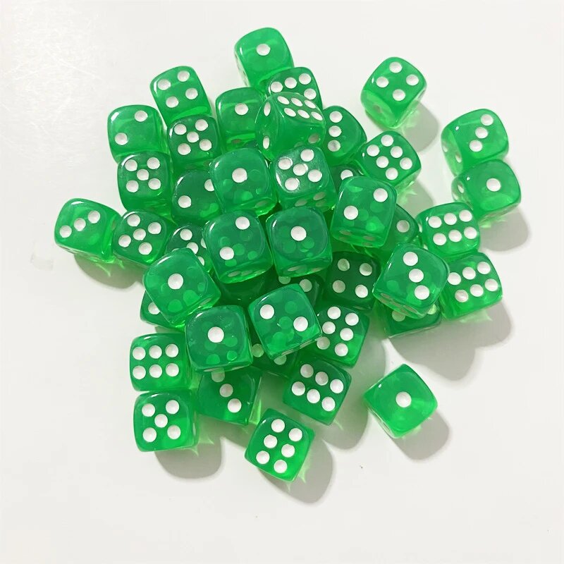 Прозрачные акриловые кубики D6 12 мм 50 шт. 12mm Clear green