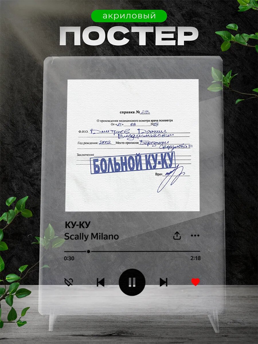 Акриловый постер, открытка подарочная на подставке с цветным принтом Scally Milano постер