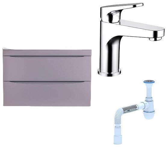 Комплект: Тумба с раковиной Style Line Бергамо Мини 80 Люкс Plus + Смеситель Bravat Eler F1191238CP-RUS + Сифон АниПласт 491814 + F1191238CP-RUS + C2015xrv