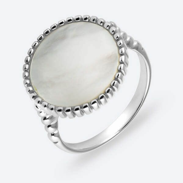 Кольцо тонкое, серебро, 925 проба, родирование, перламутр