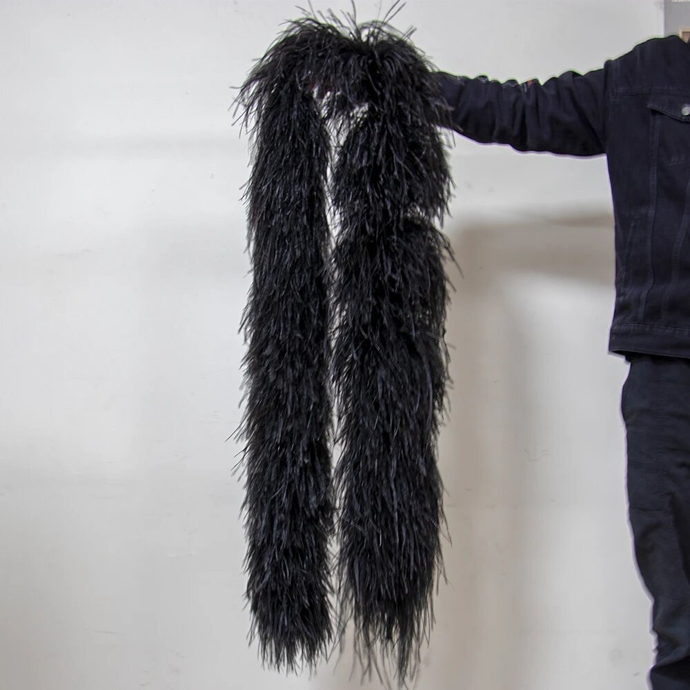 Натуральная страусиная перо boa 6 слоев белая 2 метра LZA FENGJ Черный, 3Ply 2Meters, black
