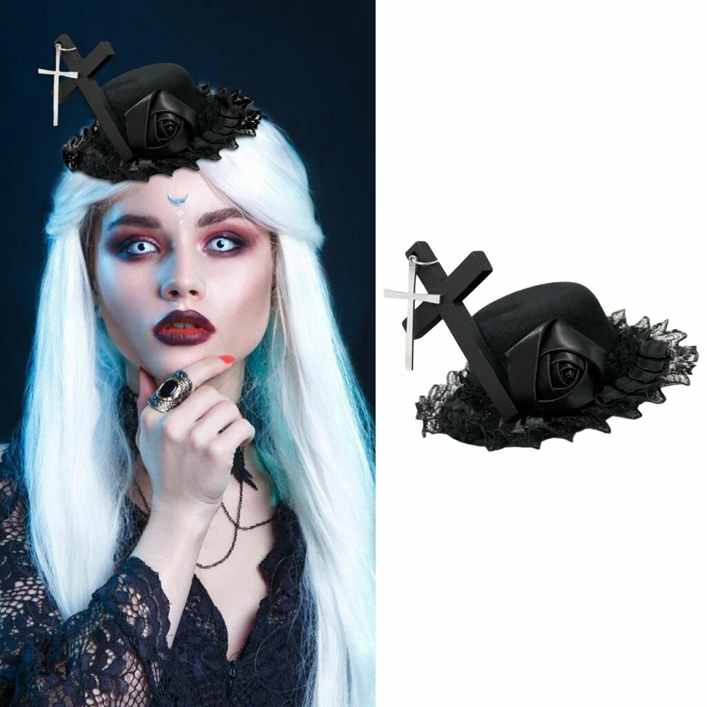 Темный готический крест, маленький цилиндр, аксессуары для волос